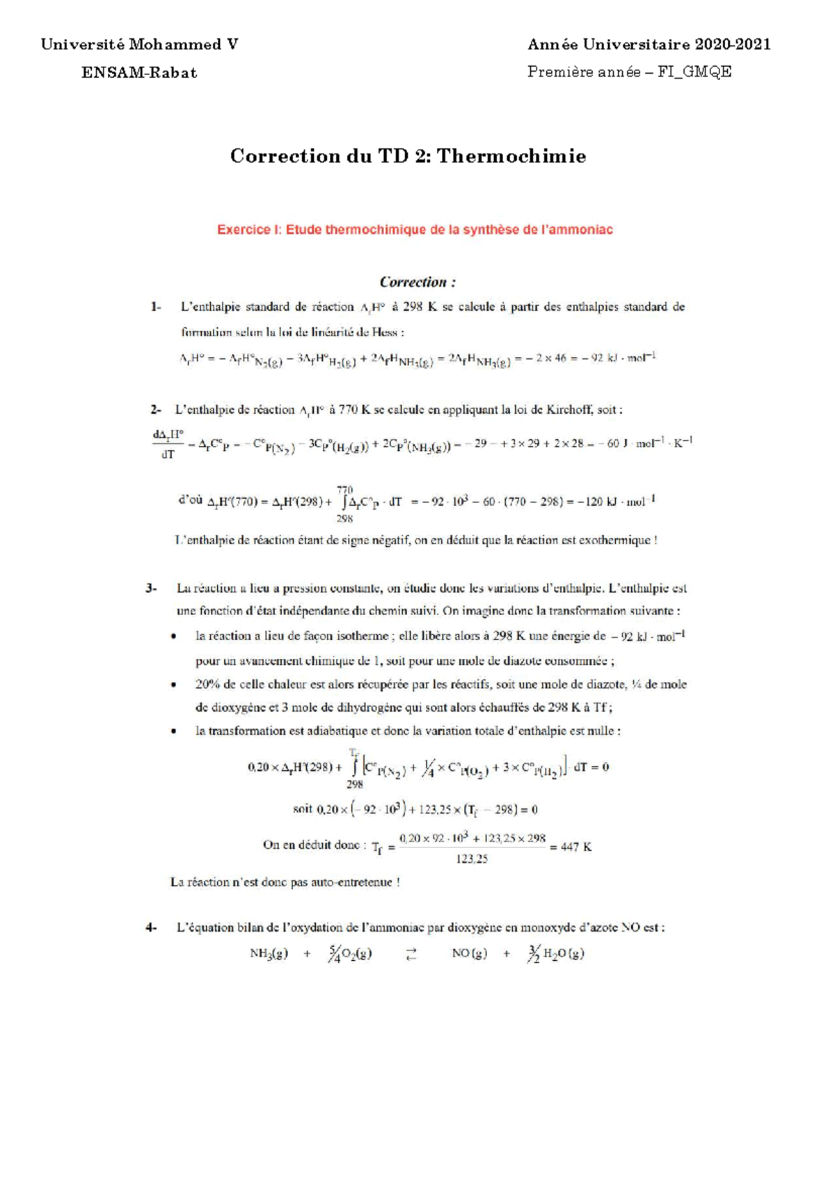 Correction série 2 GMQE - Organique et Thermochimie - Correction du TD ...
