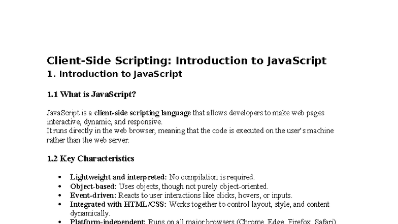 JavaScript 101: Summary Notes for Scripting Course - Studocu