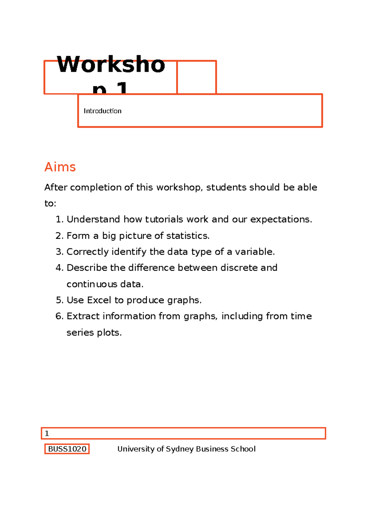 Workshop 1: Introduction to Statistics and Data Analysis - BUSS1020 ...
