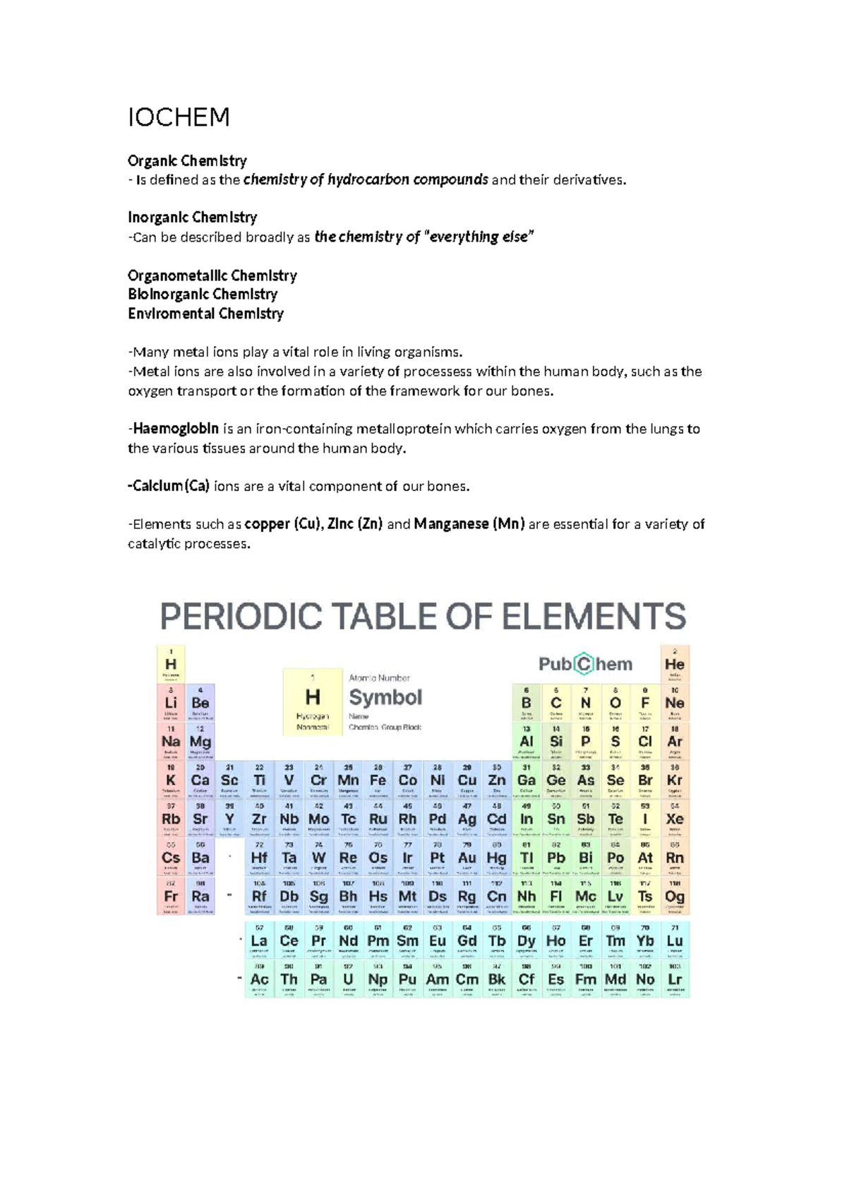 IOCHEM Organic Chemistry & Inorganic Chemistry Overview - Studocu