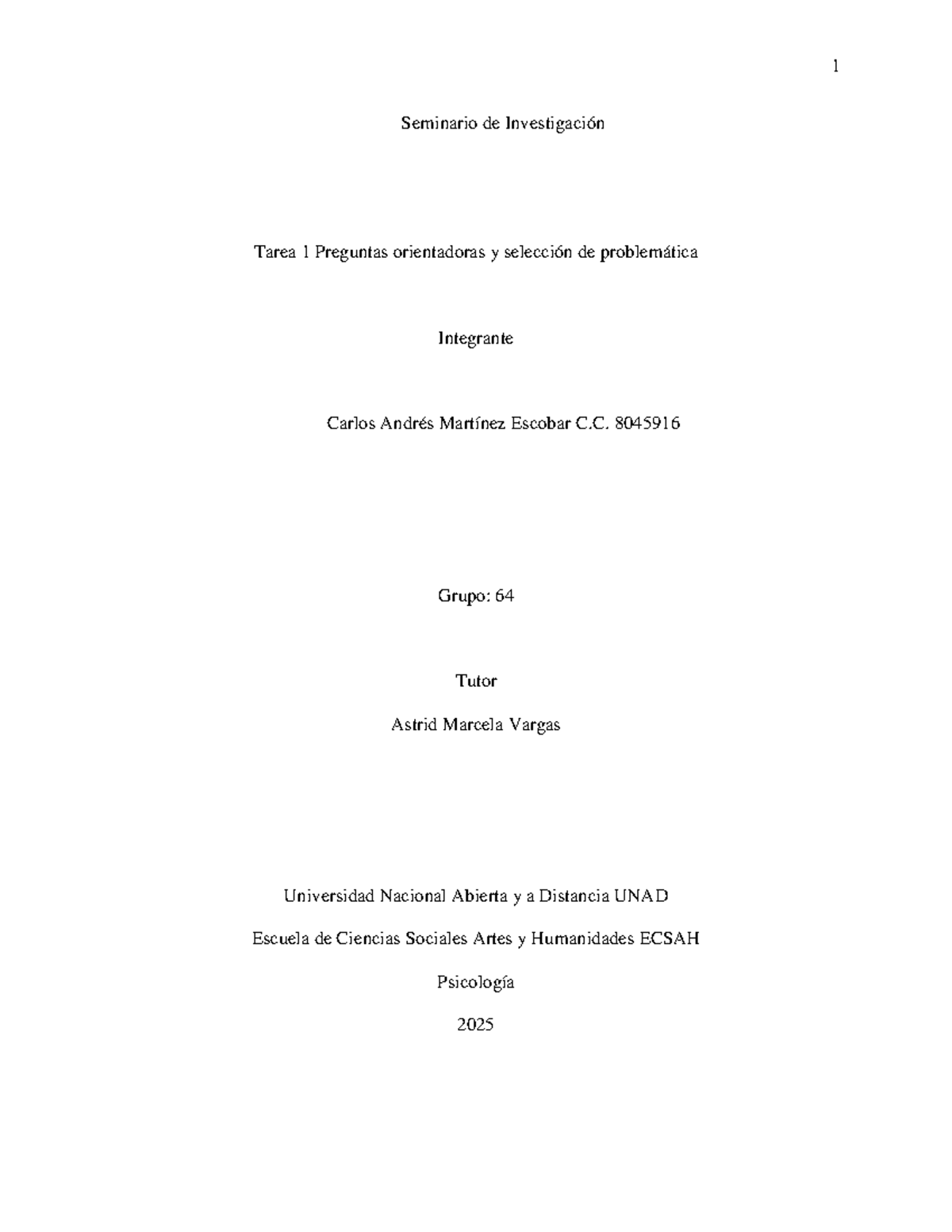 Seminario de Investigación: Tarea 1 - Problemática Psicosocial y ODS - Studocu