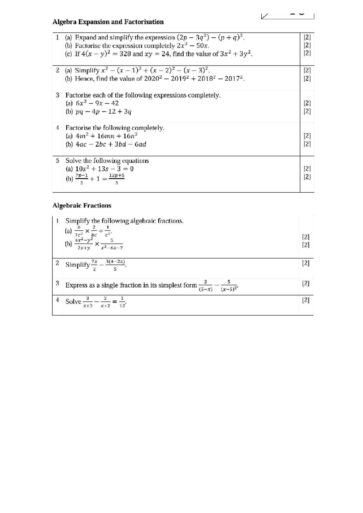 Algebra Expansion & Factorisation Sec2mathwa 2 - Trial Exam Notes - Studocu