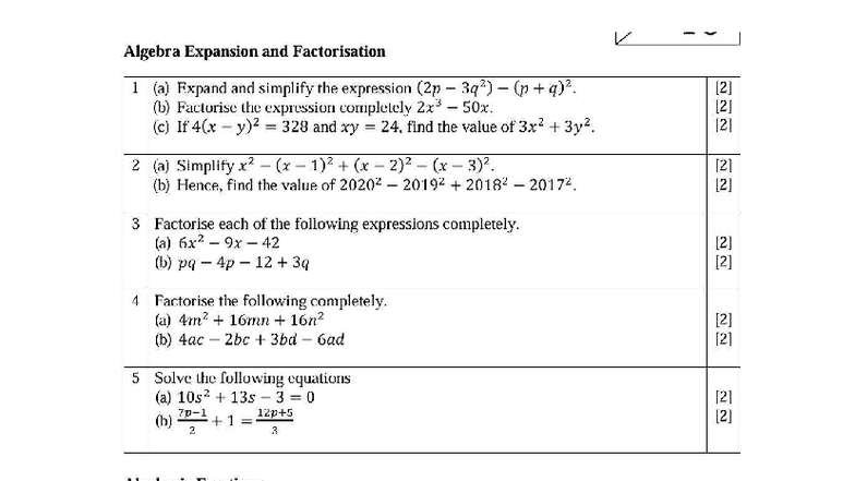 Algebra Expansion & Factorisation Sec2mathwa 2 - Trial Exam Notes - Studocu
