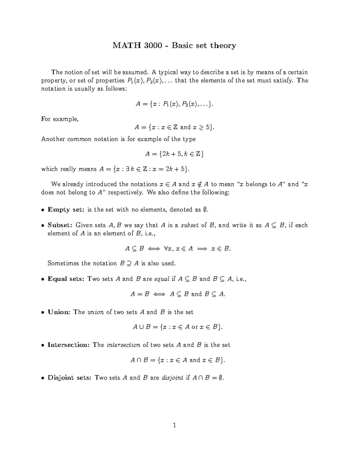 MATH 3000 - Fundamental Concepts and Properties of Set Theory - Studocu