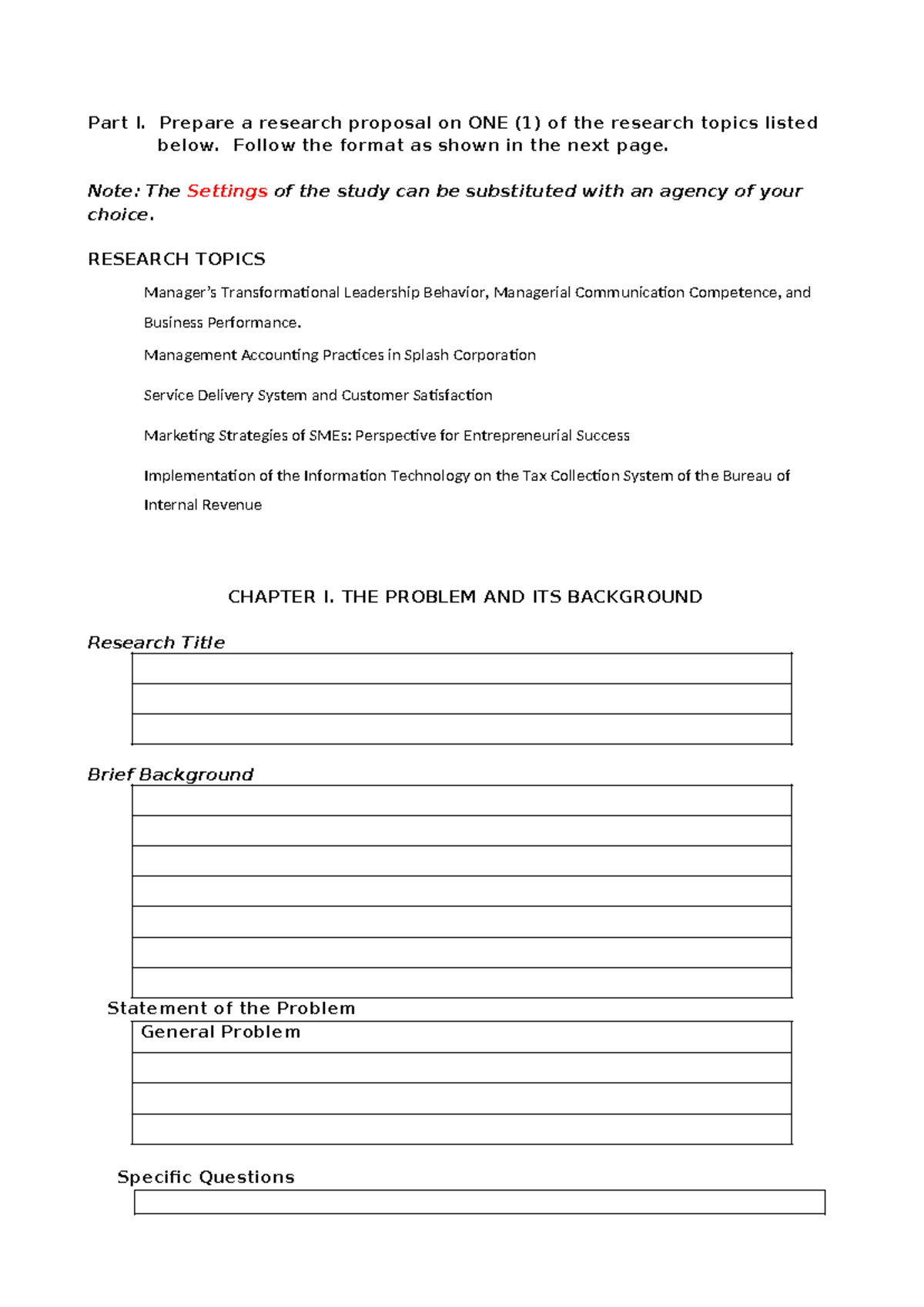 Research Proposal Guidelines for Summative Examination on Leadership & - Studocu