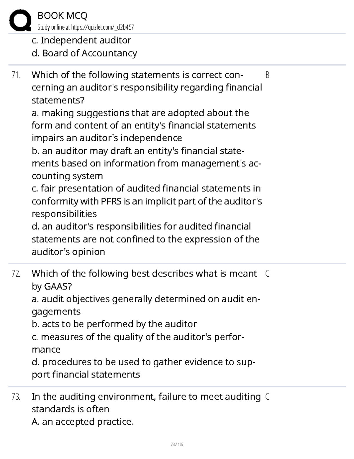 BOOK MCQ Study on Auditing Standards and Responsibilities (ACCT 101 ...