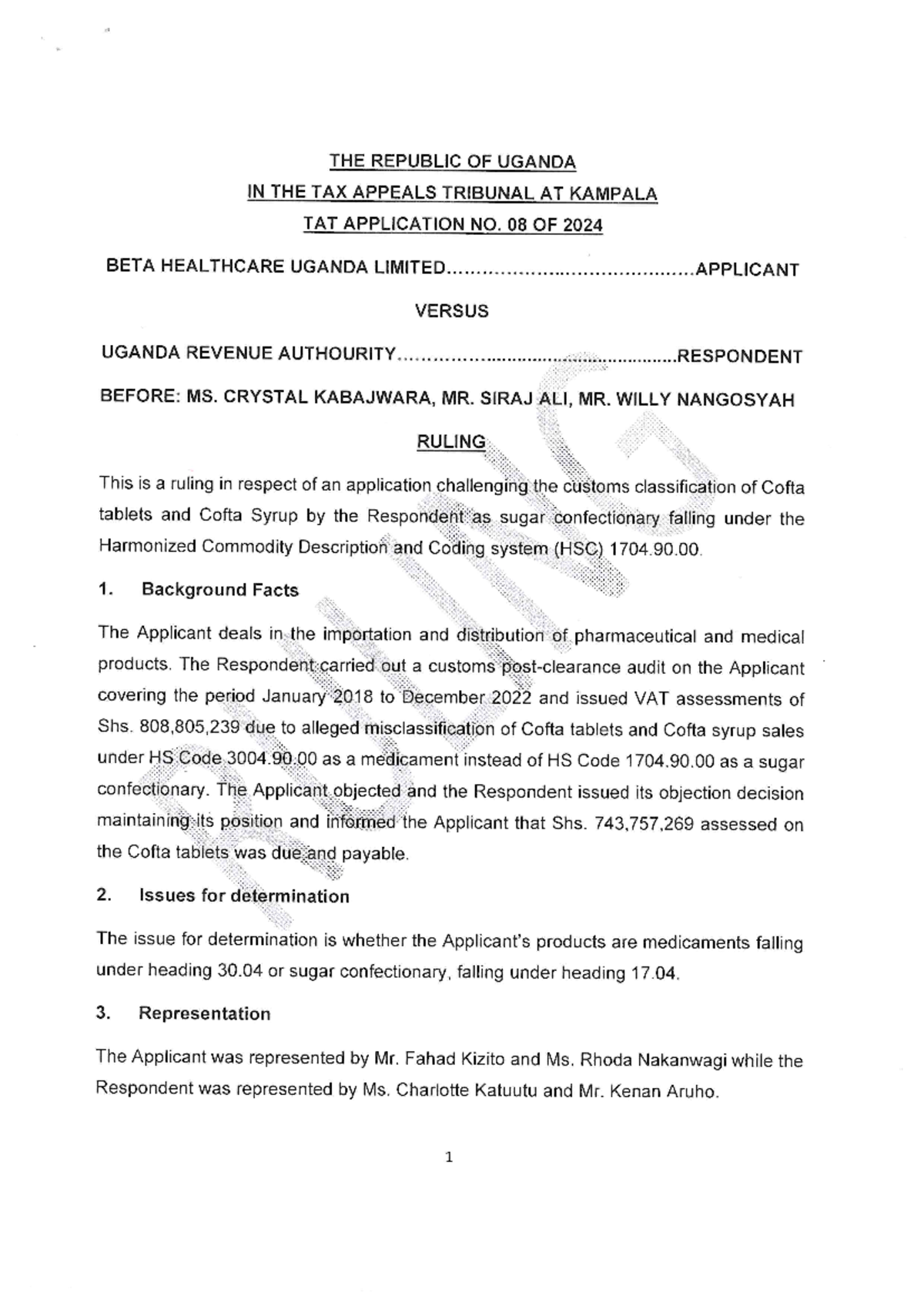 Beta Healthcare Uganda Limited v Uganda Revenue Authority TAT NO. 08 Of ...