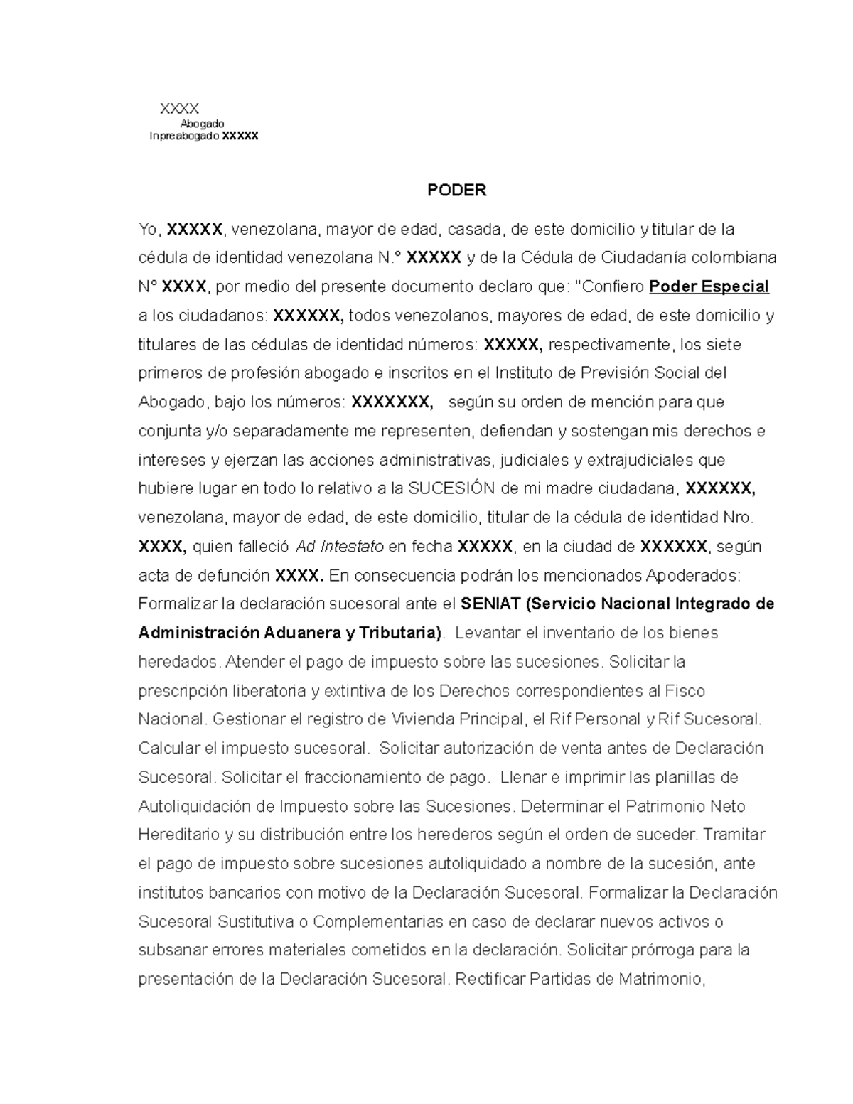 Poder Especial para Sucesión: Modelo Legal en Venezuela - Studocu