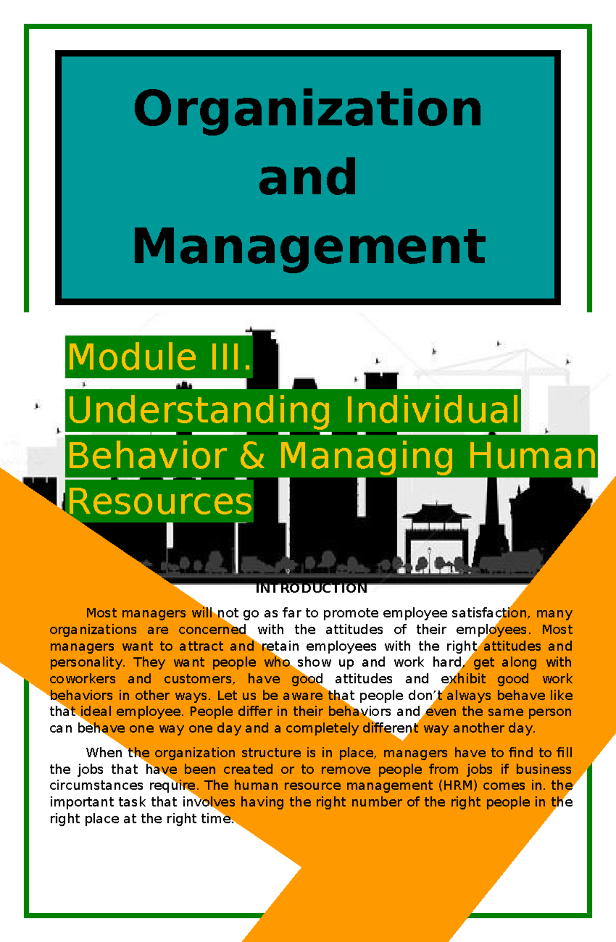 Org Mngmt Module-3: Understanding Individual Behavior & HRM - Studocu