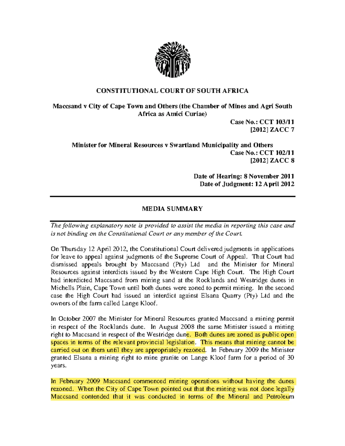 **Case Study: Minister of Justice & Correctional Services v Stransham ...