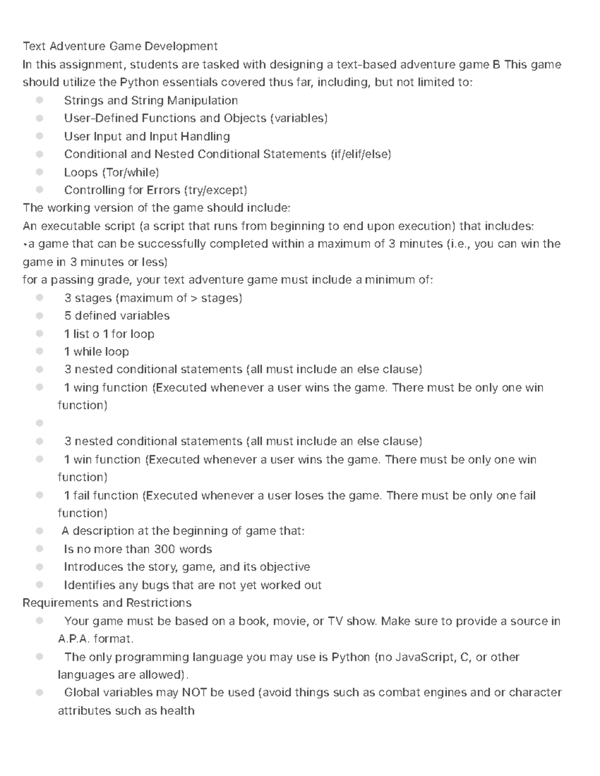 CS101: Text Adventure Game Development Coding Assignment Guide - Studocu