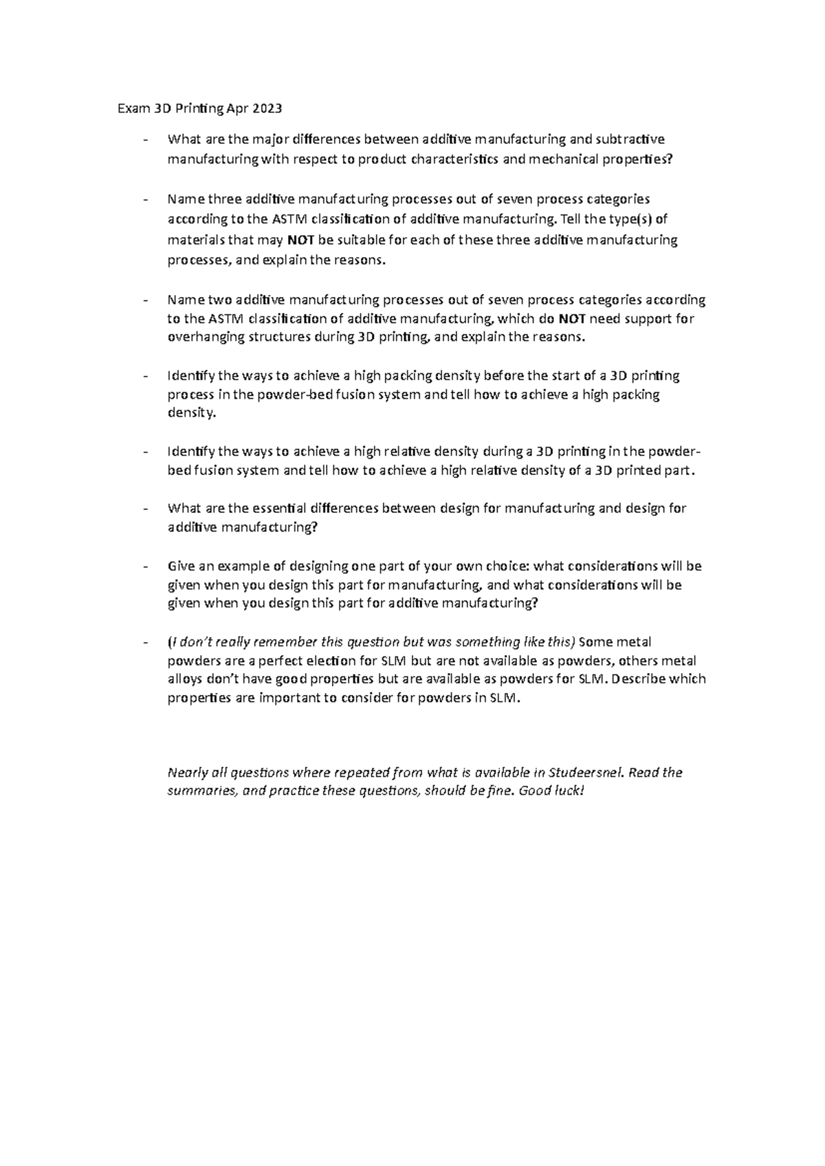 Exam 3D Printing Study Guide - Key Concepts & Differences (Apr 2023 ...