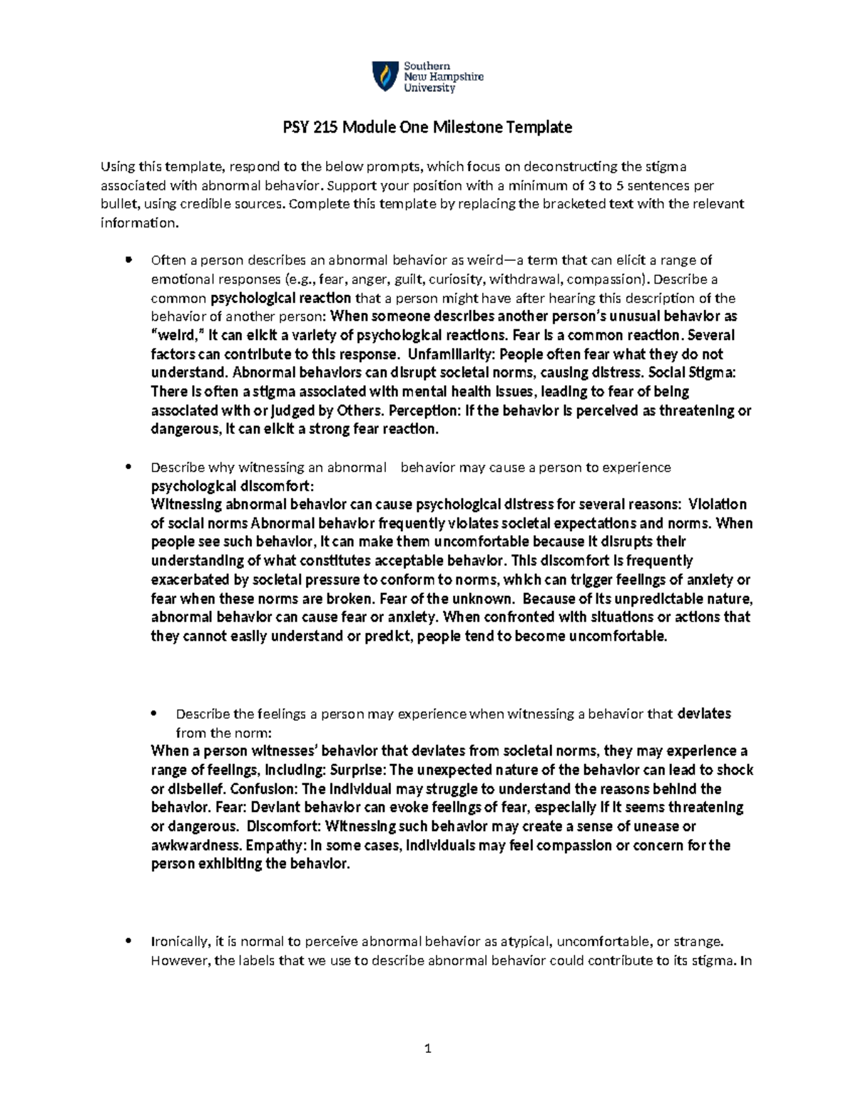 PSY 215 Module 1 Milestone: Deconstructing Abnormal Behavior Stigma ...