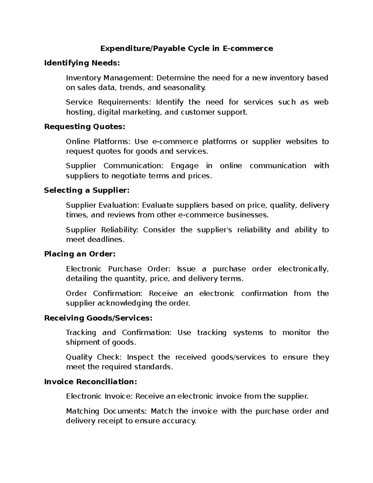 Expenditure - ecommerce - Expenditure/Payable Cycle in E-commerce ...