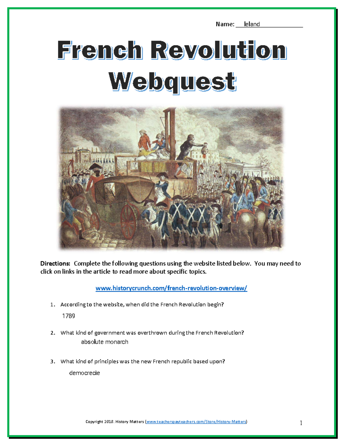 Leland Gonzales - French Revolution Webquest Questions - Directions ...