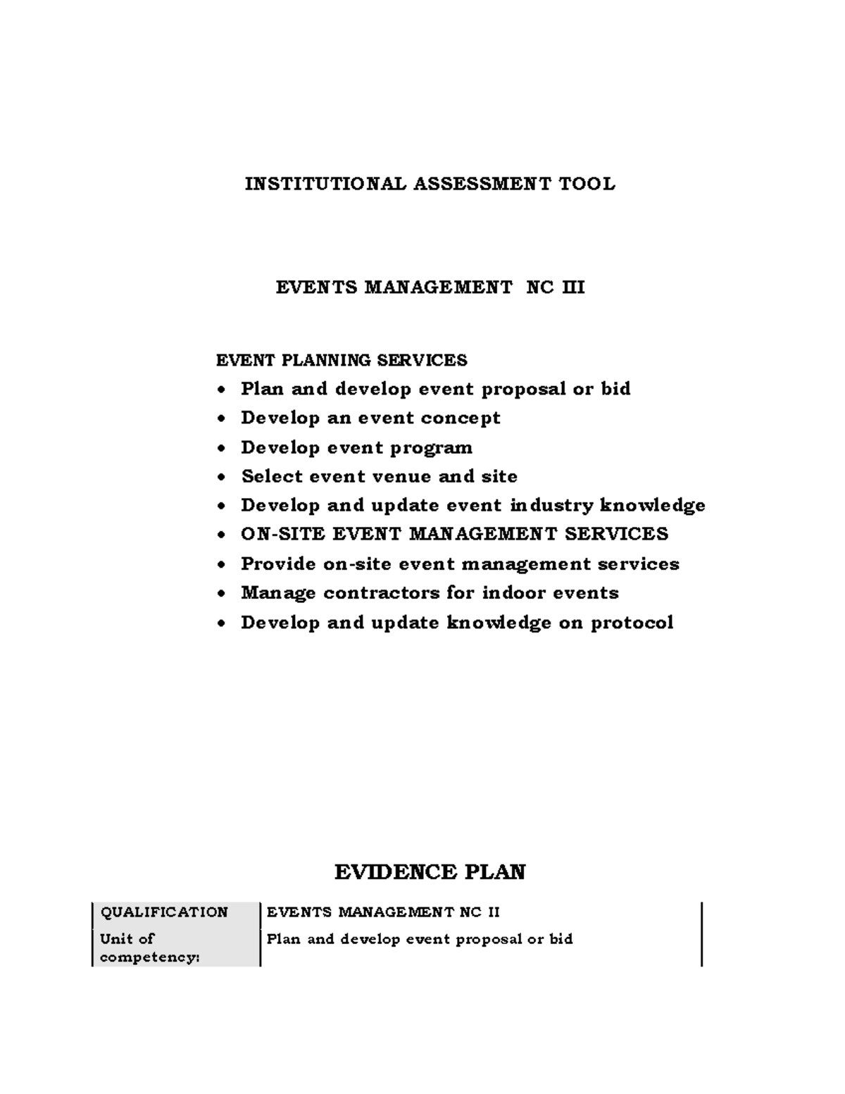 Events Management NC III: Comprehensive Assessment Guide - Studocu