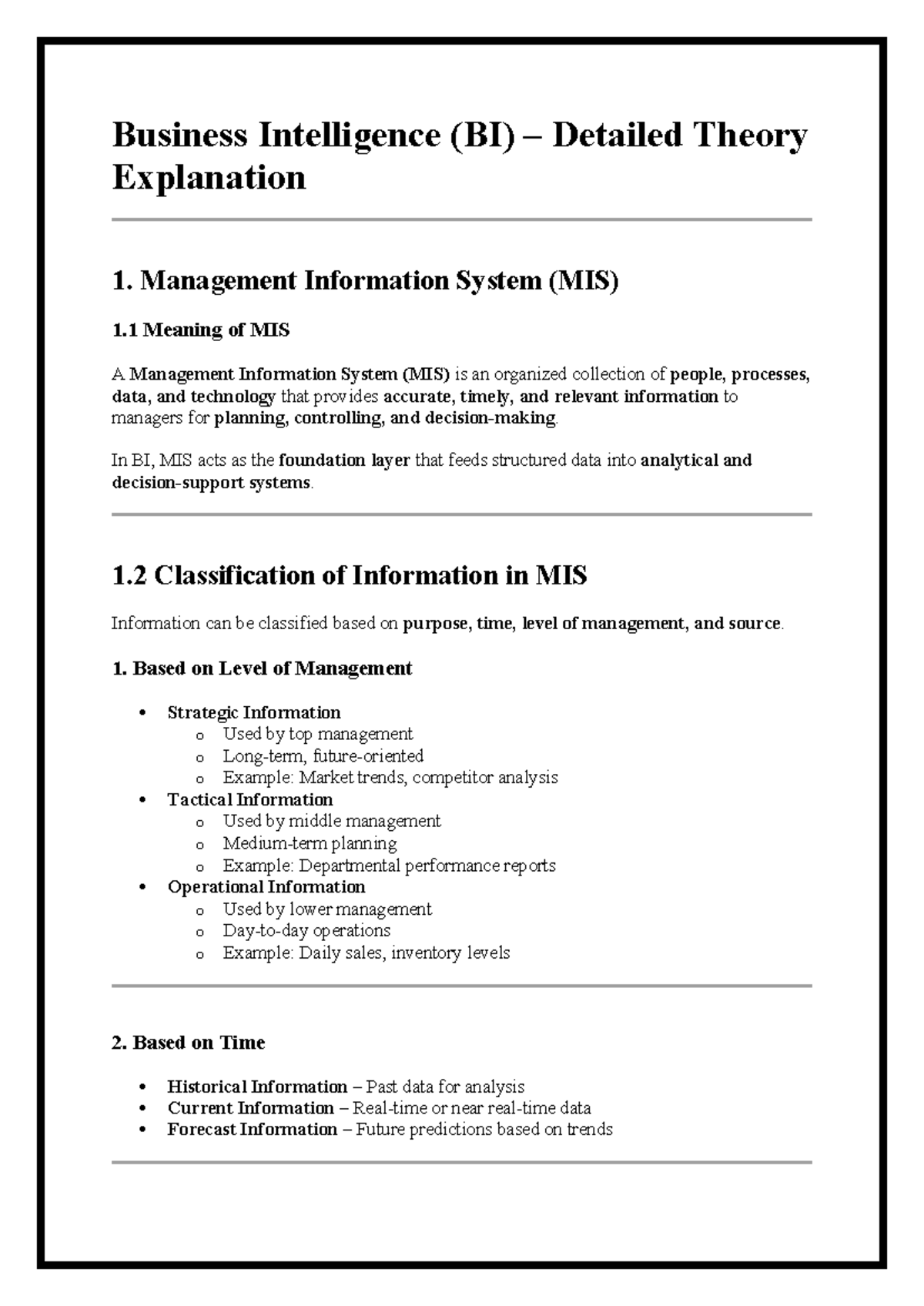 Business Intelligence (BI) and Management Information Systems (MIS ...