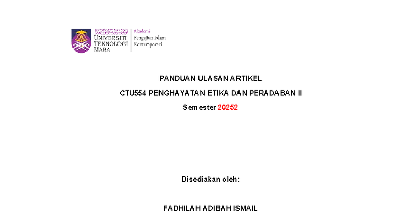 CTU554 Panduan Ulasan Artikel Penghayatan Etika dan Peradaban II - Studocu