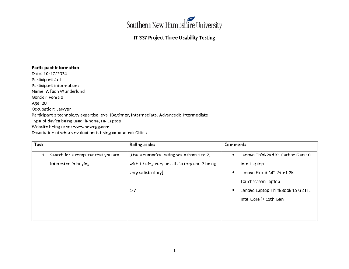IT 337 Project Three: Usability Testing Report and Analysis - Studocu