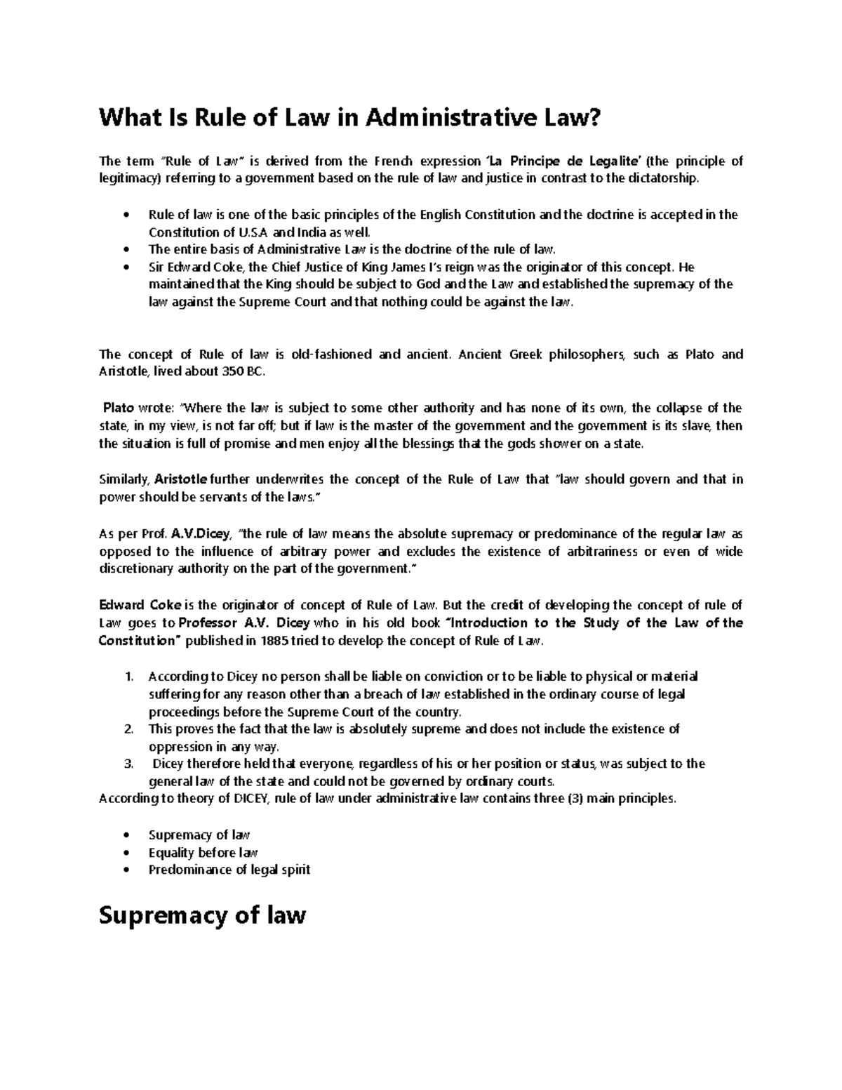 Rule of Law in Administrative Law: Insights and Implications - Studocu