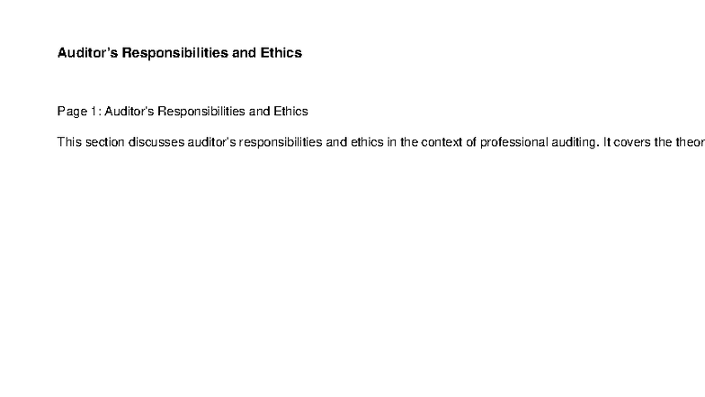 Auditors Responsibilities and Ethics: A Comprehensive Overview - Studocu