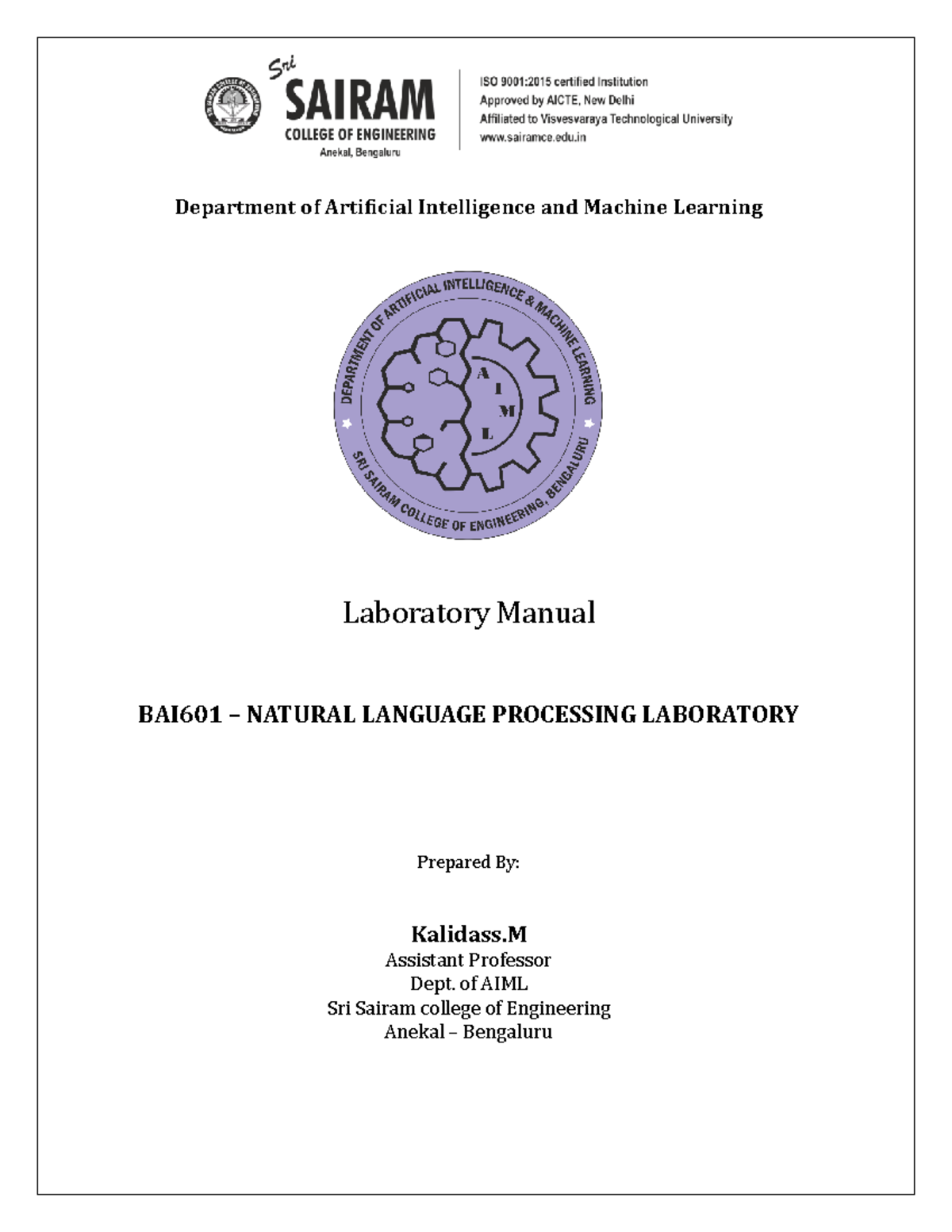 NLP LAB MANUAL BAI601 - Comprehensive Guide for Final Exam - Studocu