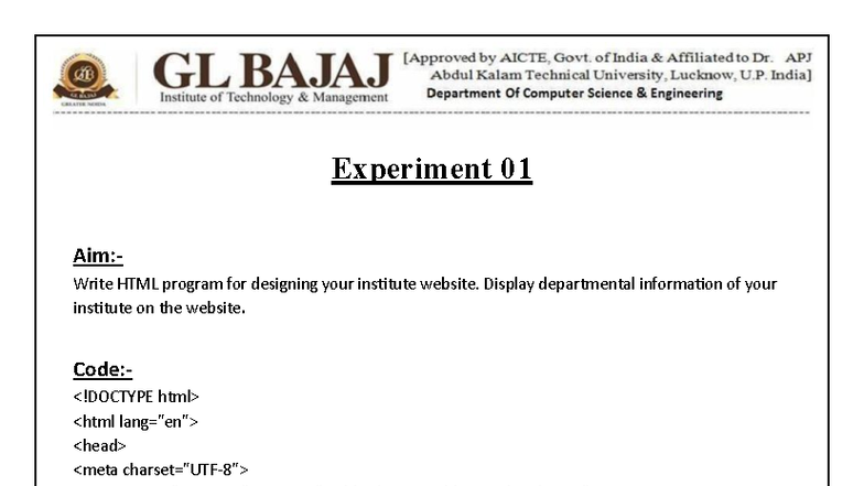 DAA Lab Program (Wt Lab) - HTML & CSS Experiments Overview - Studocu