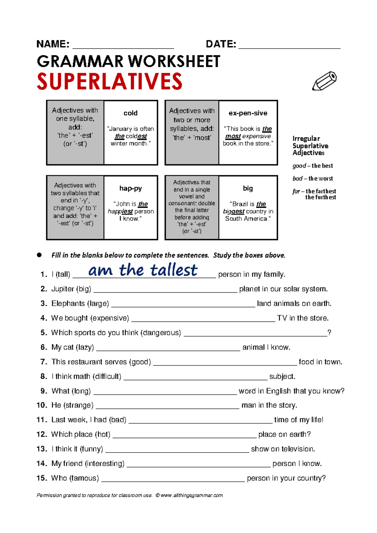 Atg-Worksheet-Superlatives: Understanding Superlative Adjectives - Studocu