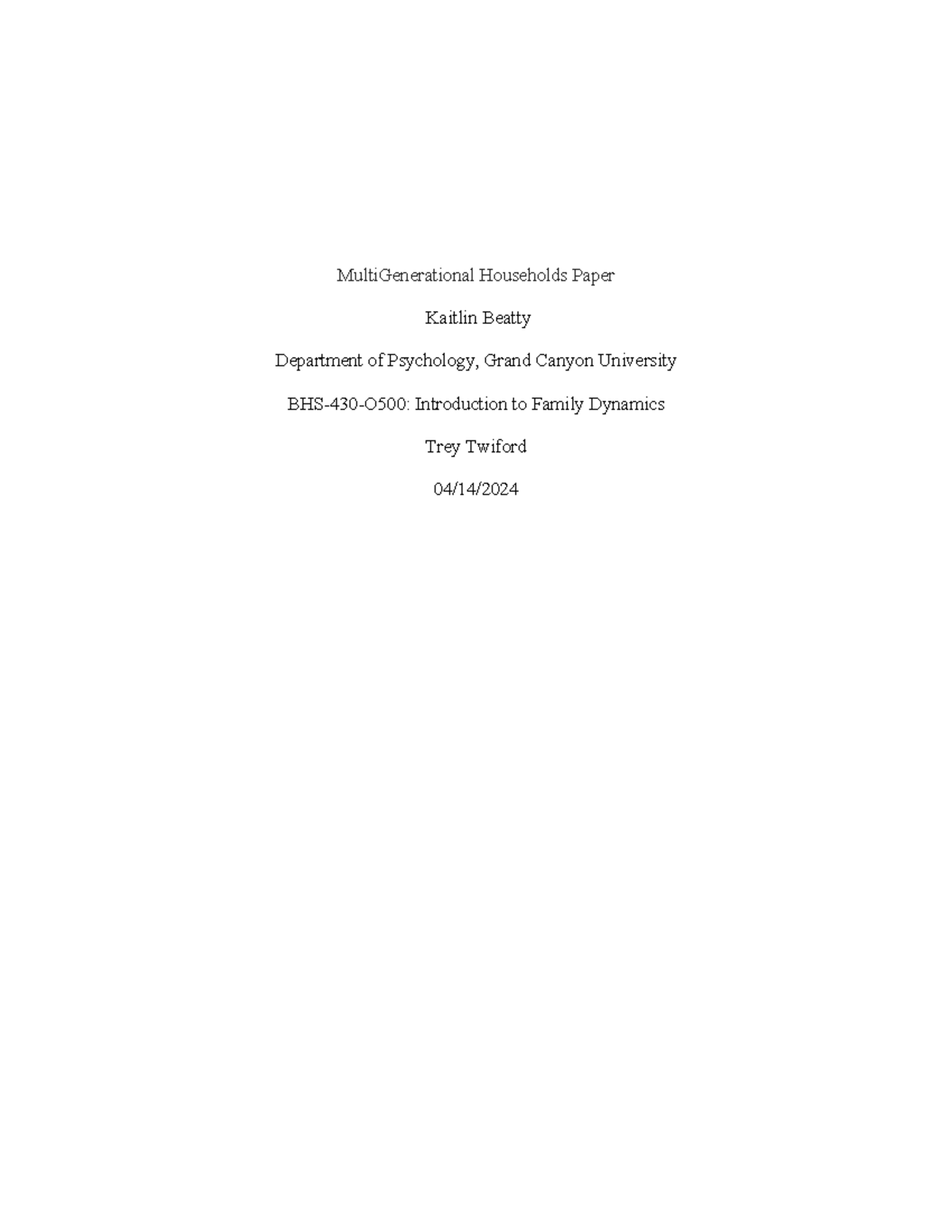 BHS-430-O500: Multi-Generational Households Analysis Paper - Studocu