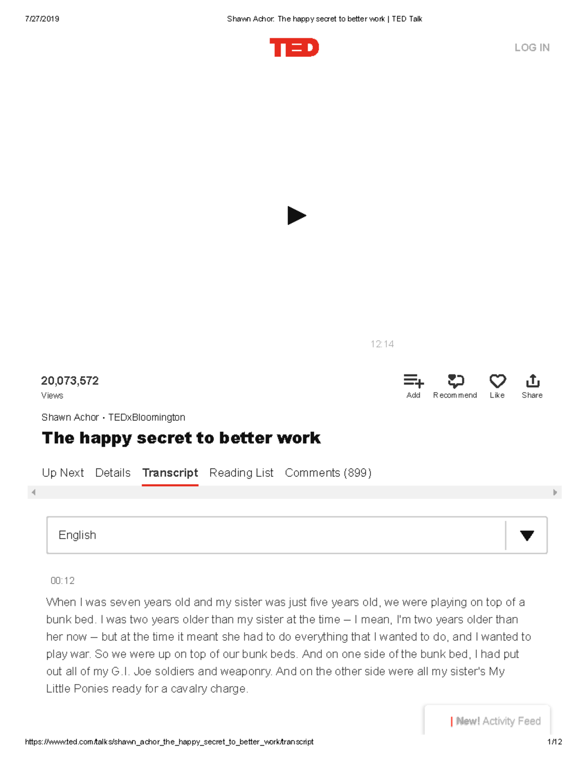 Shawn Achor TED Talk: The Happy Secret to Improving Work Happiness ...