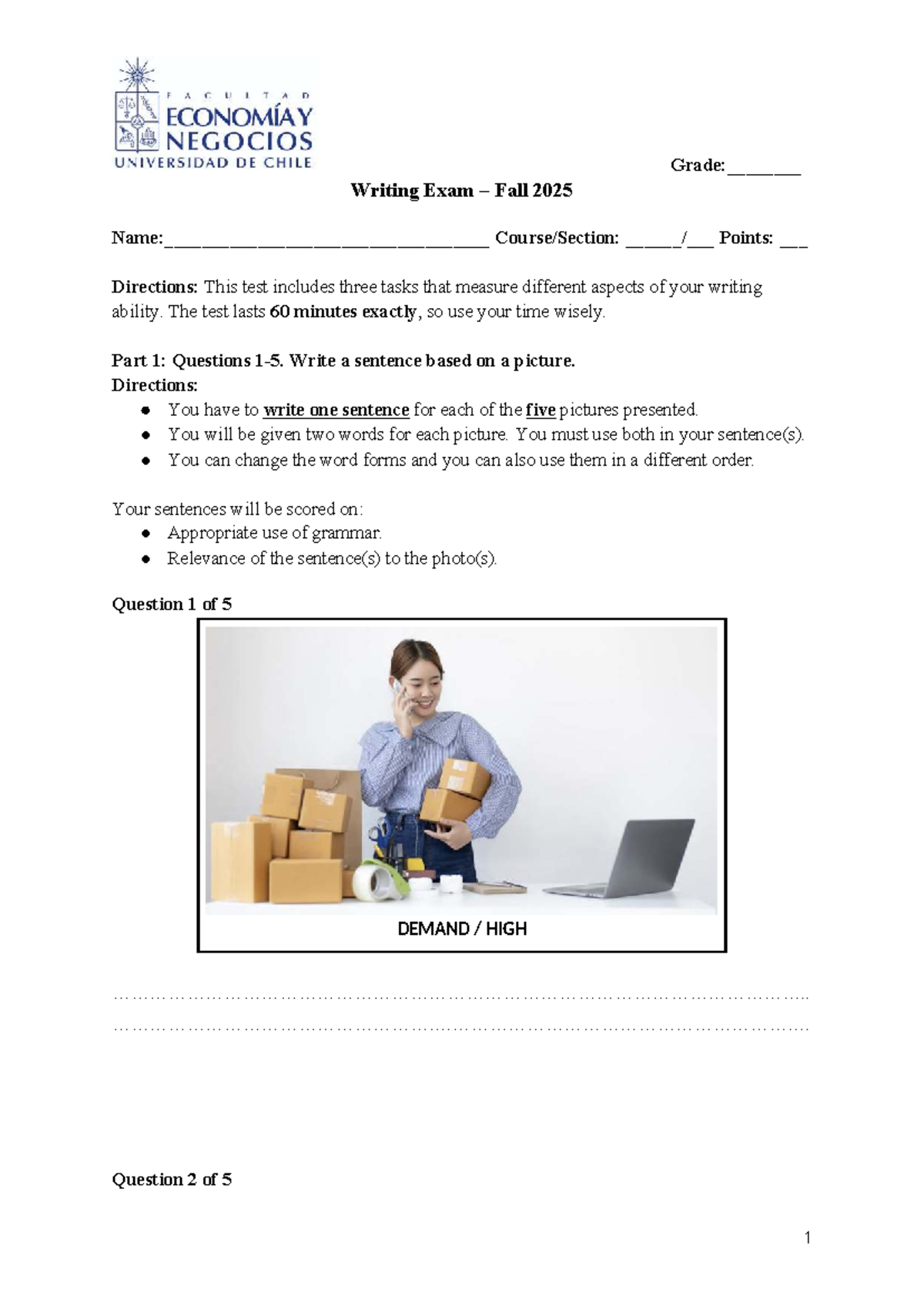 Writing Exam V2 - Practica Writing TOEIC Fall 2025 - Studocu