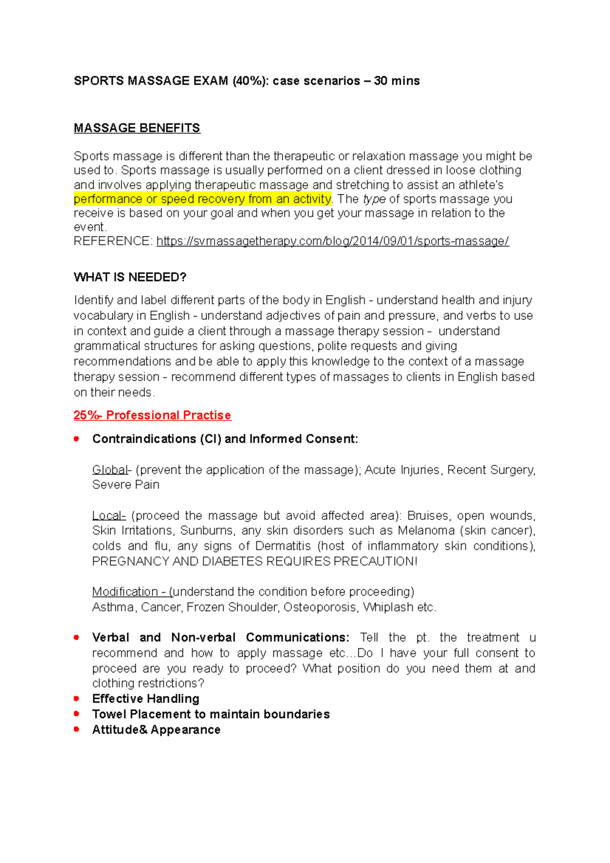 Massage Practical Exam (40%): Key Techniques & Clinical Reasoning - Studocu