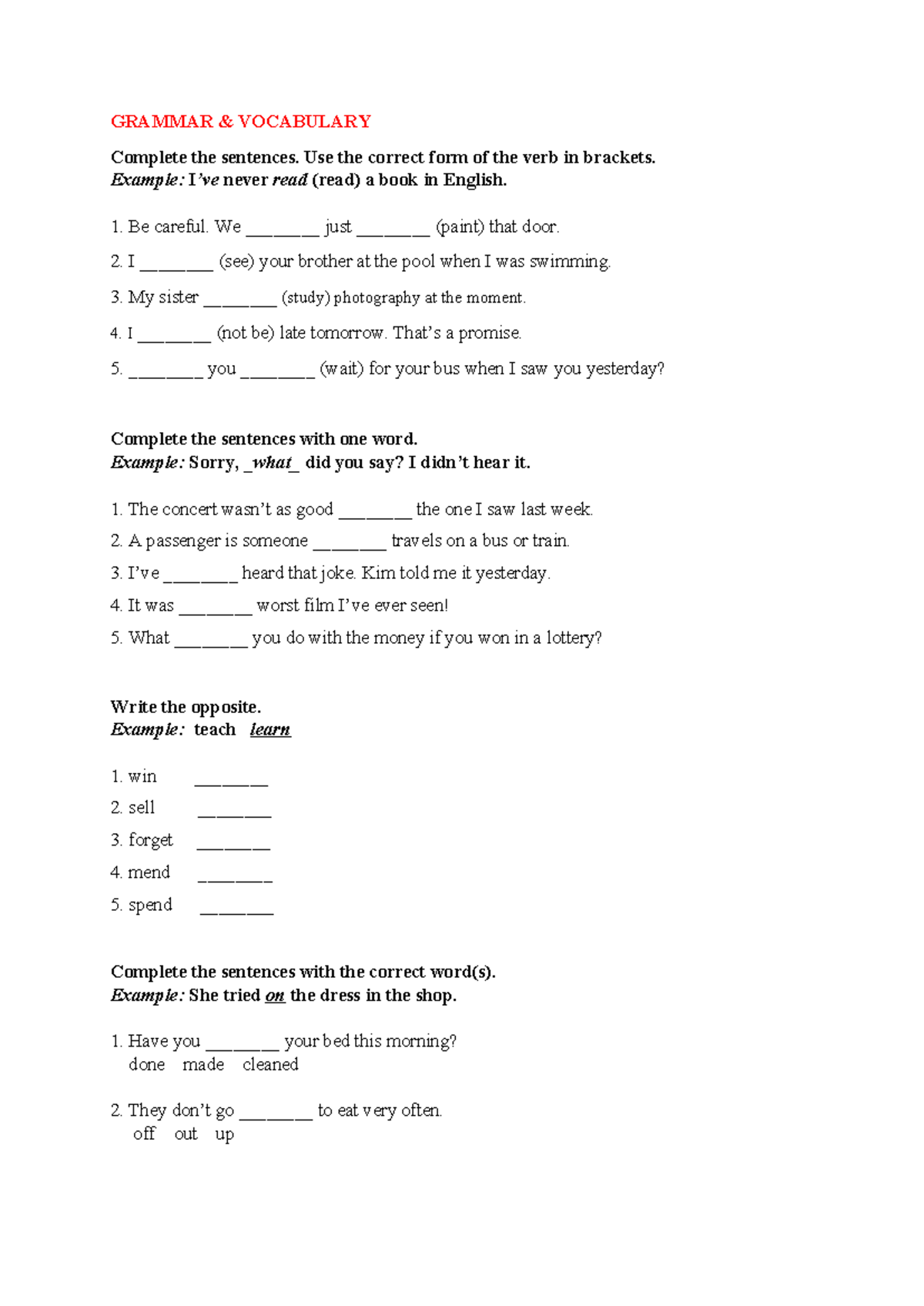 NEF Pre-int Test Jan 2026: Grammar & Vocabulary Exercises - Studocu