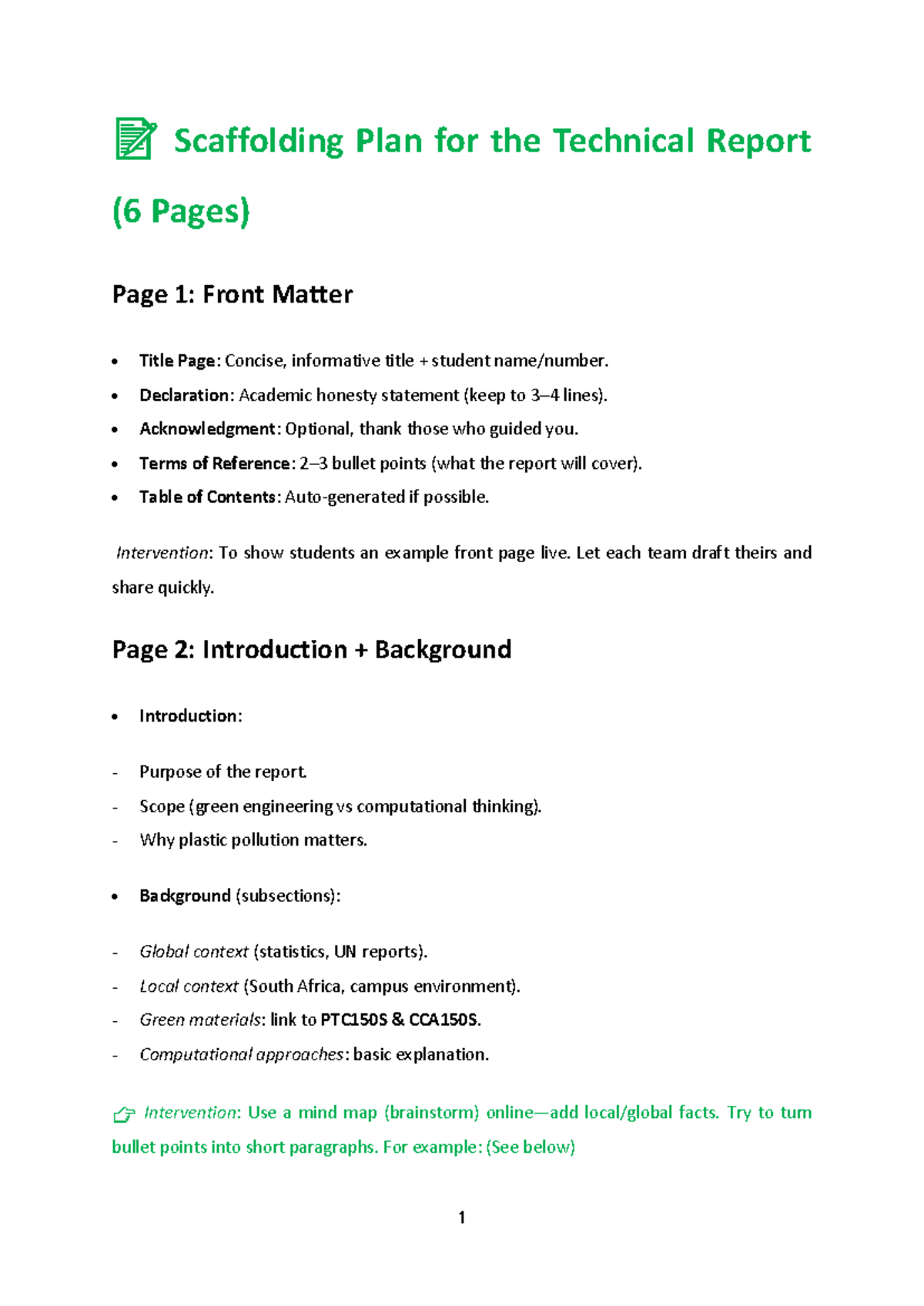 Scaffolding Plan for Technical Report (PTC150S, CCA150S) - Studocu