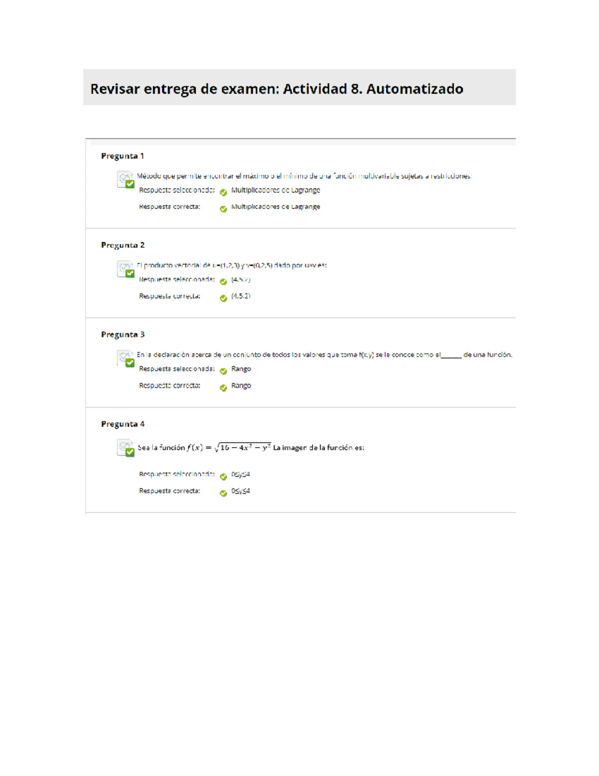 Actividad Automatizada 8: Examen de Cálculo Vectorial (X CALCULO VECTORIAL) - Studocu