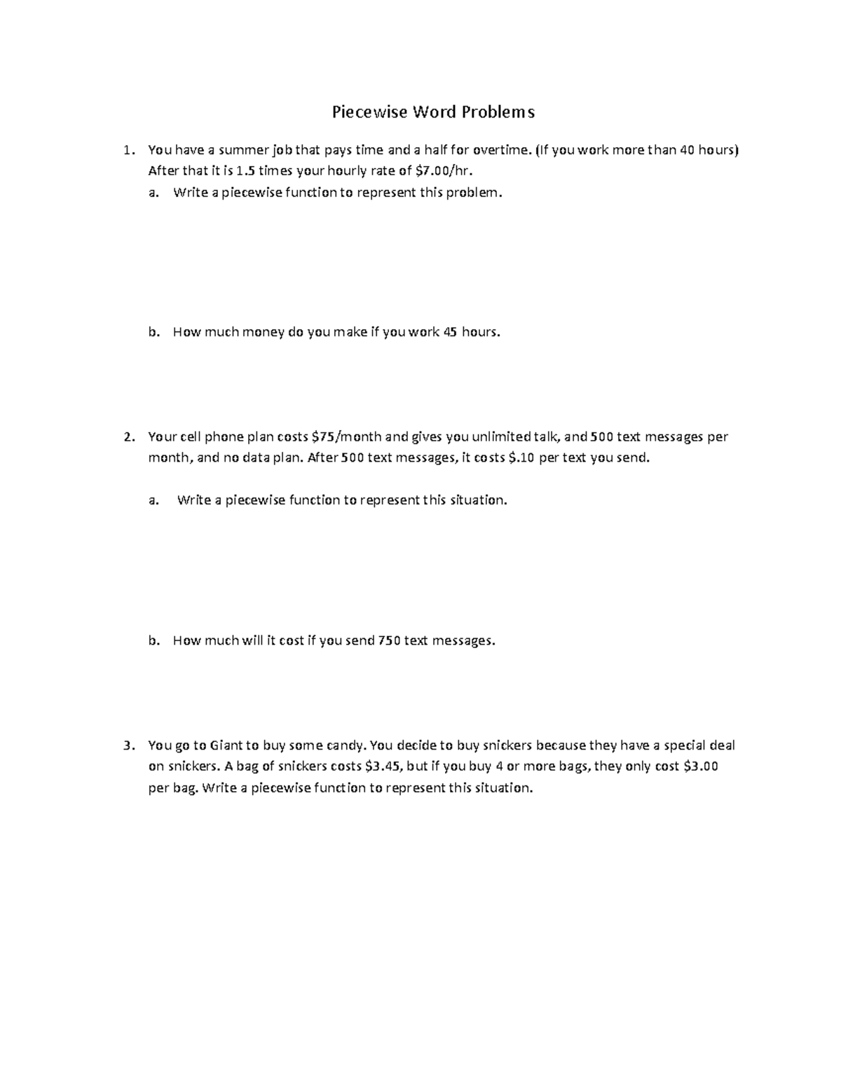 MATH 201 Piecewise Functions: Word Problems and Solutions - Studocu