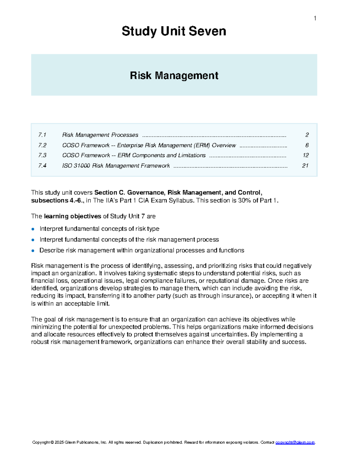 Study Unit 7: Comprehensive Overview of Risk Management Frameworks ...