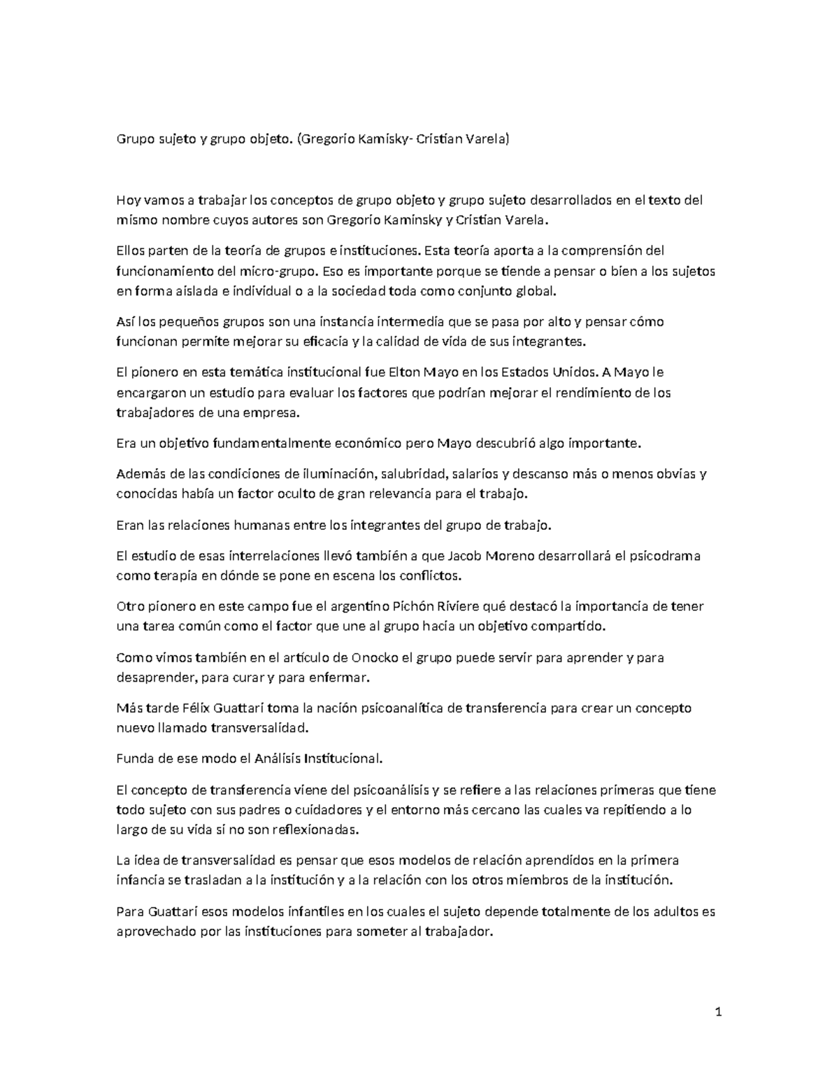 Guía de Clase: Grupo Objeto y Grupo Sujeto en la Teoría de Grupos - Studocu