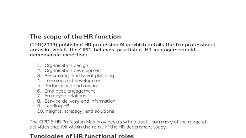 HRMA 321 Chapter 4: The Scope and Structure of HR Functions - Studocu