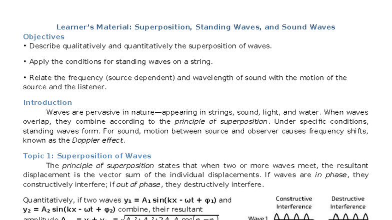 Learners Material: Superposition, Standing Waves & Sound Waves - Studocu