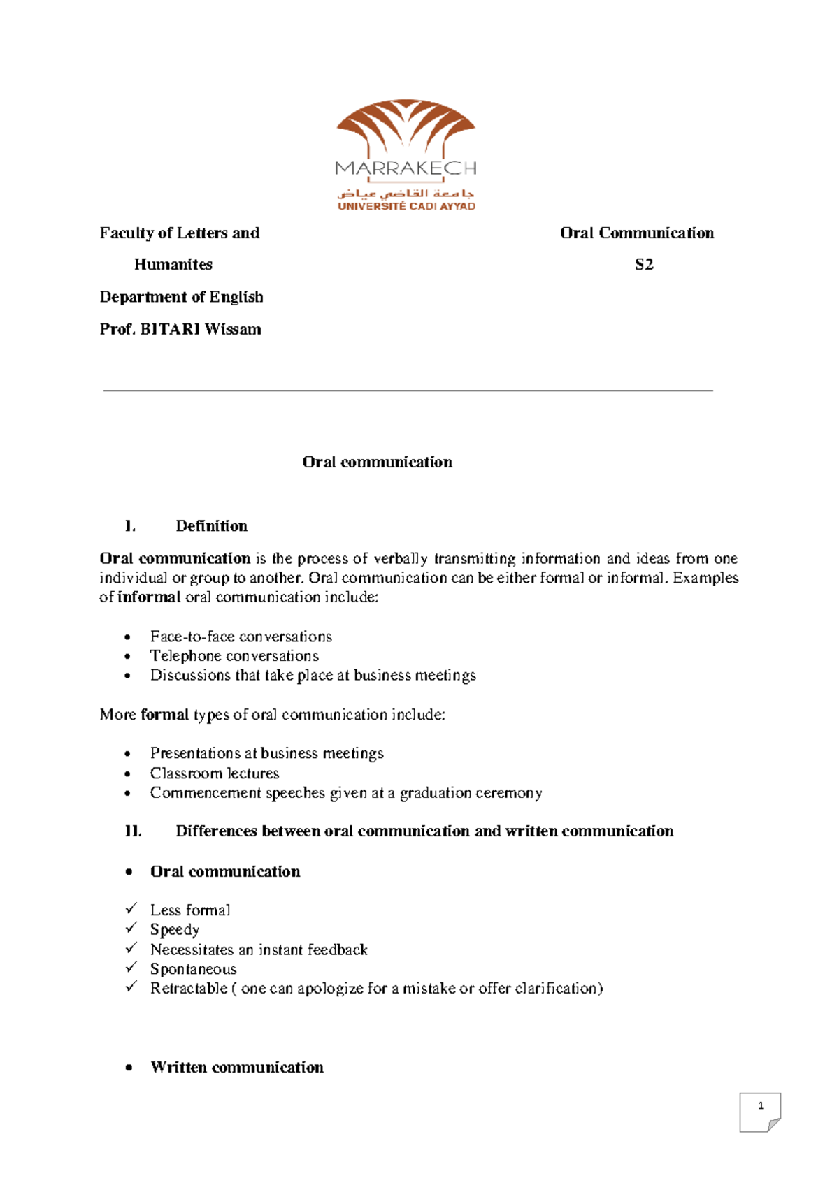 2. Oral communication - Faculty of Letters and Oral Communication ...