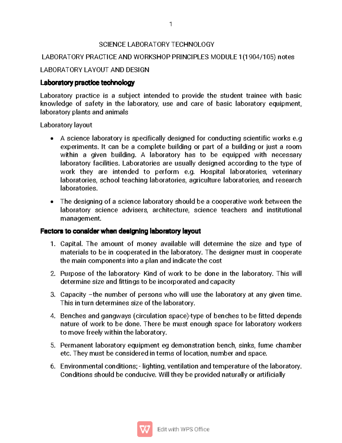 Laboratory Practice Notes: Layout, Design, and Safety Principles ...