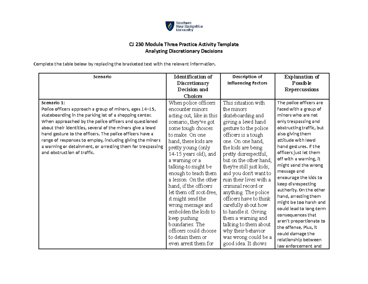 CJ 230 Module Three Practice Activity Template - CJ 230 Module Three ...