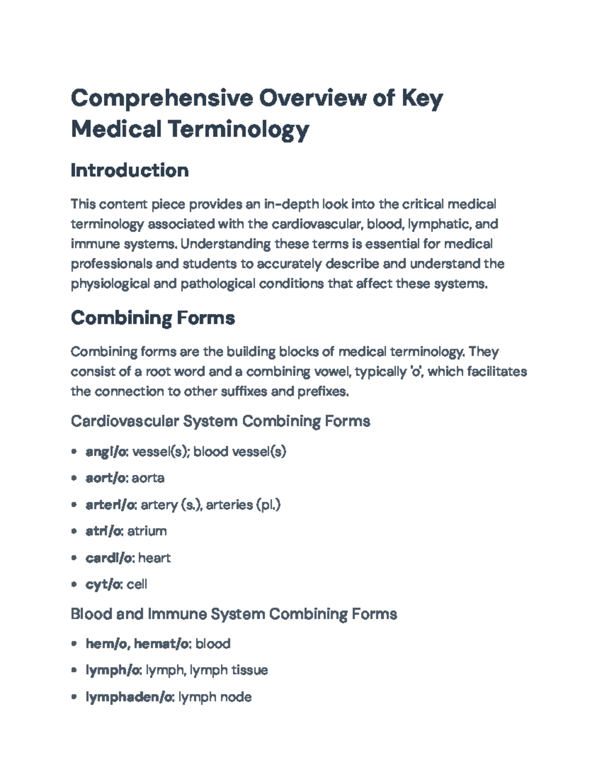 Comprehensive Medical Terminology Guide for Cardiovascular Systems ...