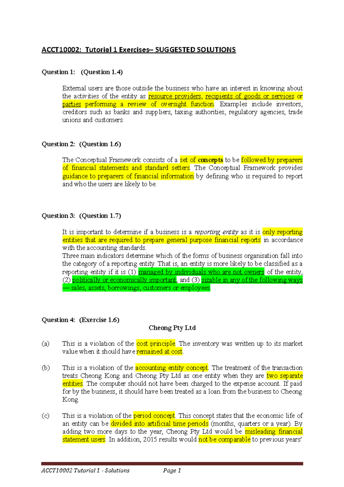 ACCT10002 2017 Sem 2 Tutorial 1 Suggested Solutions and Insights - Studocu