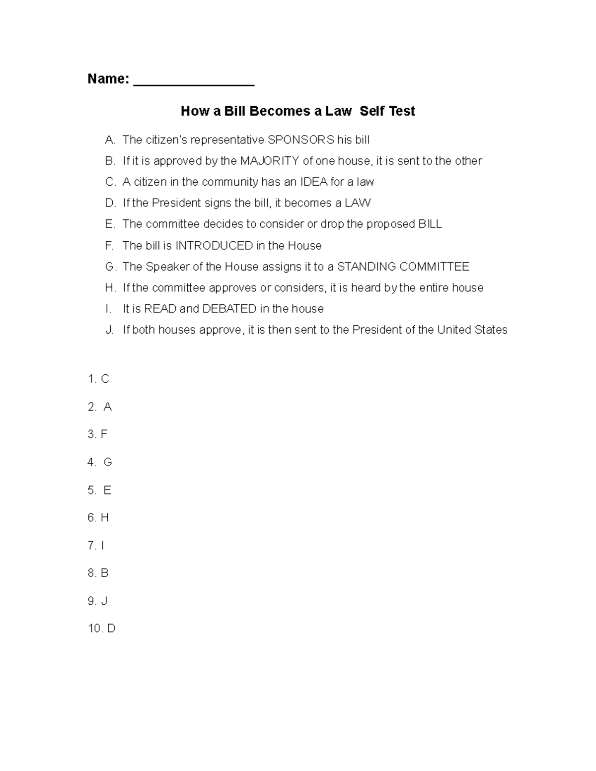 How a Bill Becomes a Law: Self Test Guide - Studocu