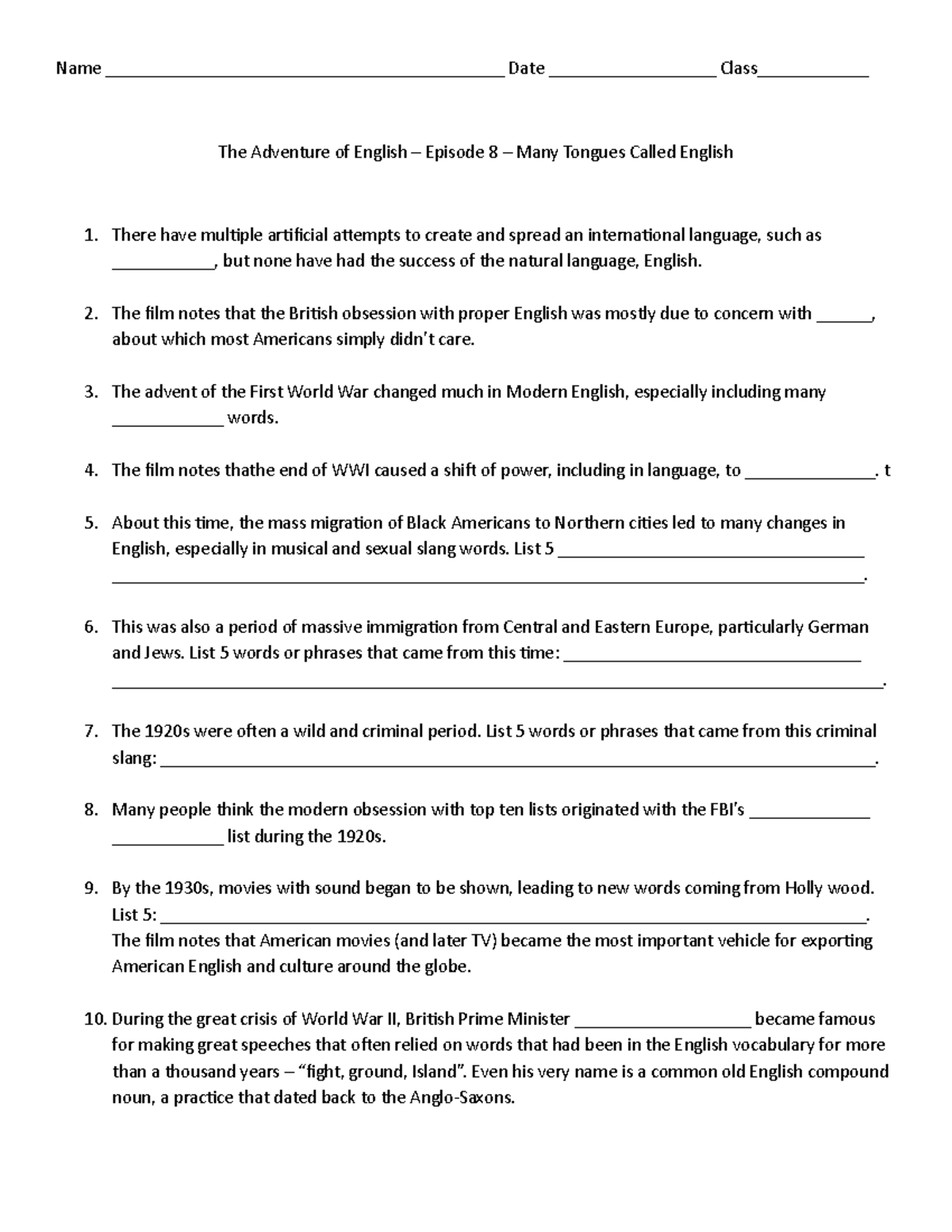 Episode 8 - for students - Name ...