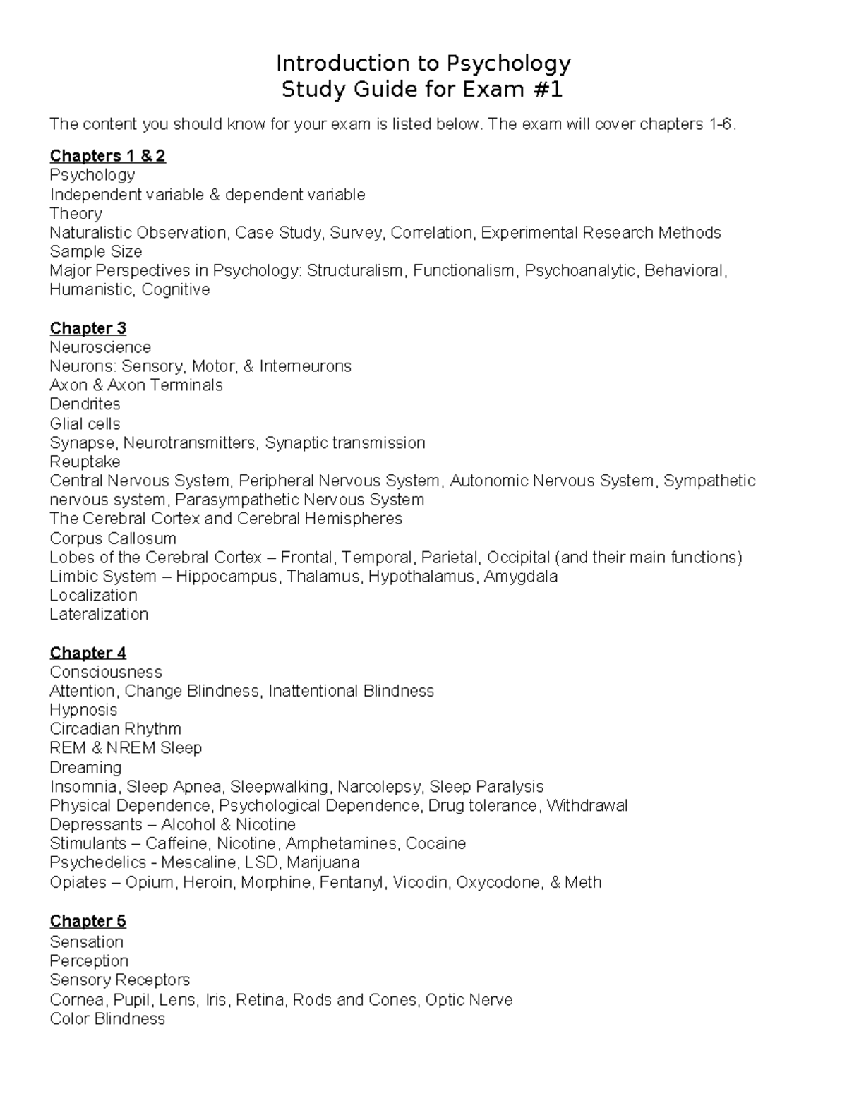 Study Guide for Psychology Exam #1: Chapters 1-6 Overview - Studocu
