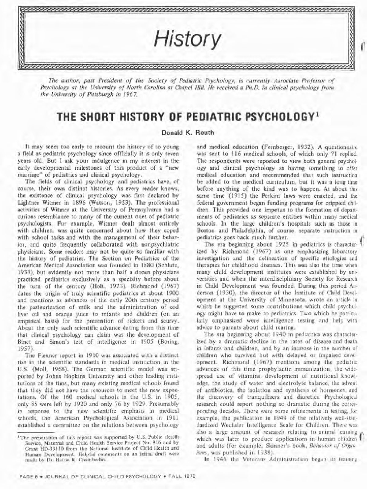 The Evolution of Pediatric Psychology: A Historical Overview - Studocu