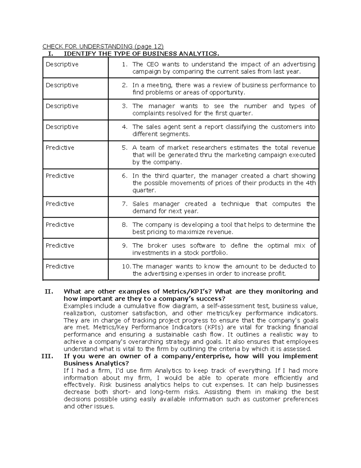 BA 101: Understanding Business Analytics - Assignment Insights - Studocu